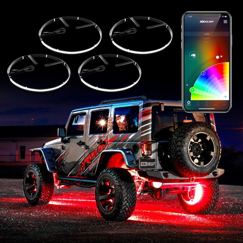 XK Glow Adjustable Wheel Ring Light Kit XKchrome App controlled w/ Tur – JeepHut Offroad